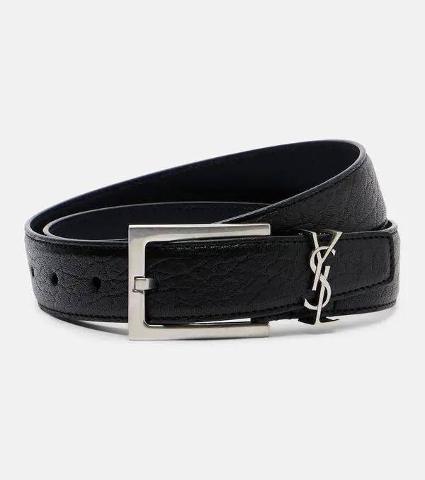 Saint Laurent Cassandre Leather Belt - Black