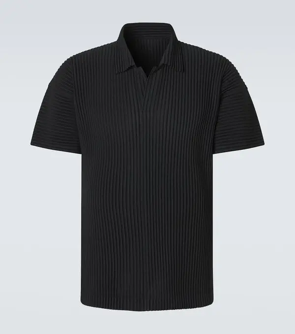 Issey Miyake Homme Plissé Basics Pleated Polo Shirt - Black