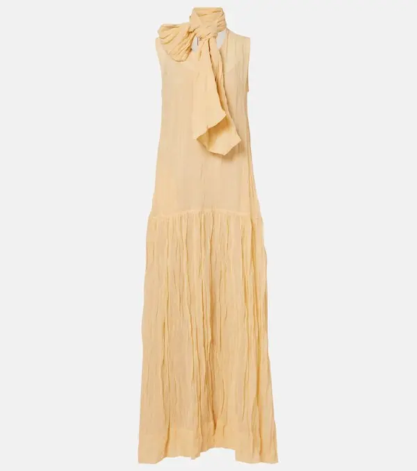 Plan C Scarf-detail Cotton-blend Maxi Dress - Pink