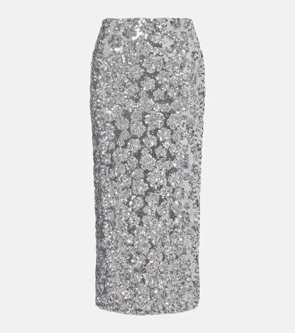 BLAZÉ MILANO Utopia Sussex Sequined Pencil Skirt - Silver