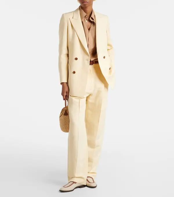 BLAZÉ MILANO Fox Linen And Silk Straight Pants - Beige