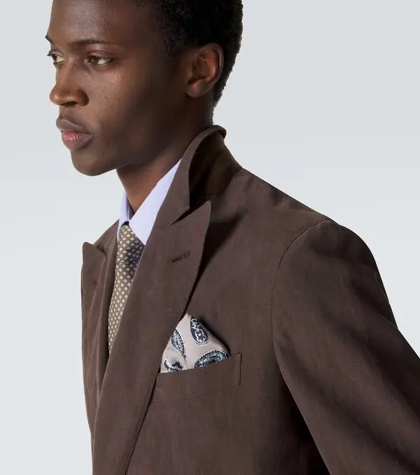 Brioni Paisley Silk Twill Pocket Square - Grey