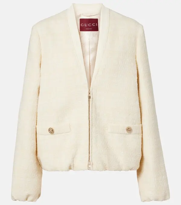 Gucci Checked Cotton-blend Tweed Jacket - White