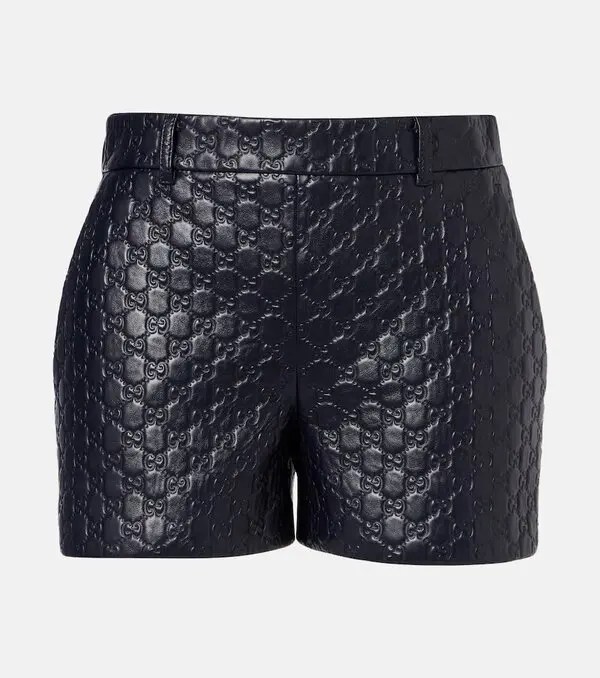 Gucci Gg Embossed Leather Shorts - Blue