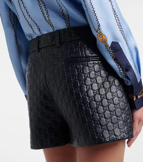 Gucci Gg Embossed Leather Shorts - Blue