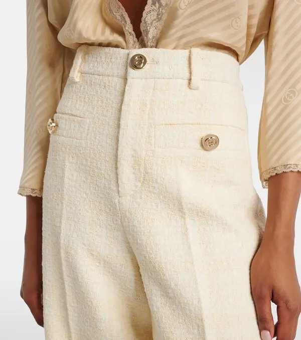 Gucci Checked Cotton-blend Tweed Wide-leg Pants - White