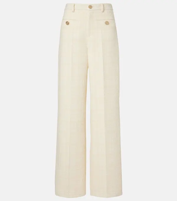 Gucci Checked Cotton-blend Tweed Wide-leg Pants - White