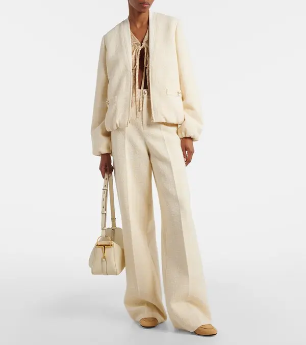 Gucci Checked Cotton-blend Tweed Wide-leg Pants - White