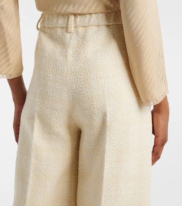 Gucci Checked Cotton-blend Tweed Wide-leg Pants - White