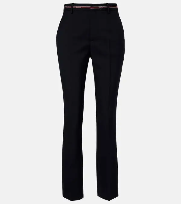 Gucci Logo Wool Straight Pants - Blue