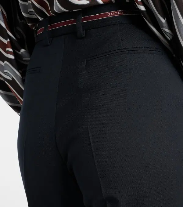 Gucci Logo Wool Straight Pants - Blue