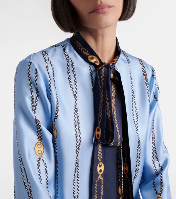 Gucci Printed Tie-neck Silk Twill Shirt