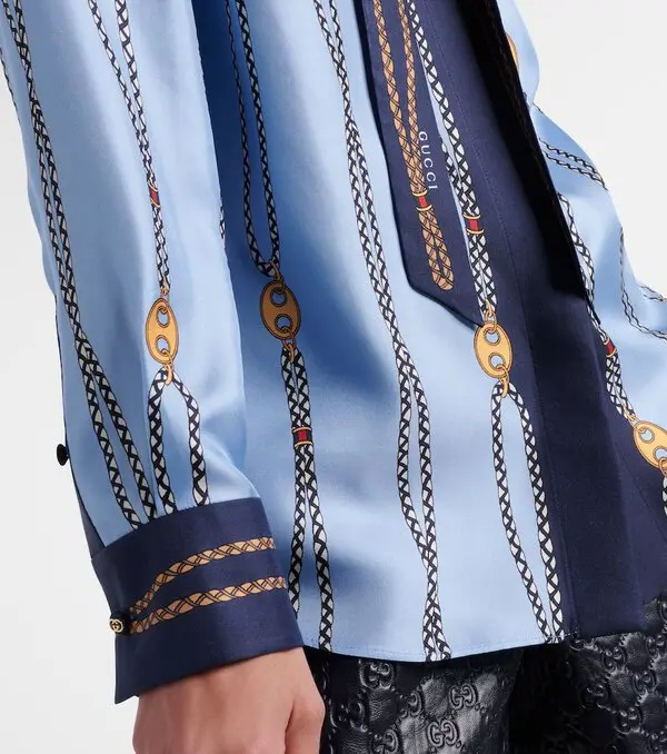 Gucci Printed Tie-neck Silk Twill Shirt