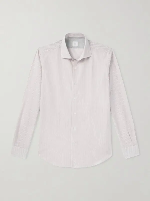 Eleventy Striped Cotton And Linen-blend Shirt - Neutrals