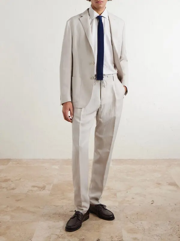 Eleventy Striped Cotton And Linen-blend Shirt - Neutrals