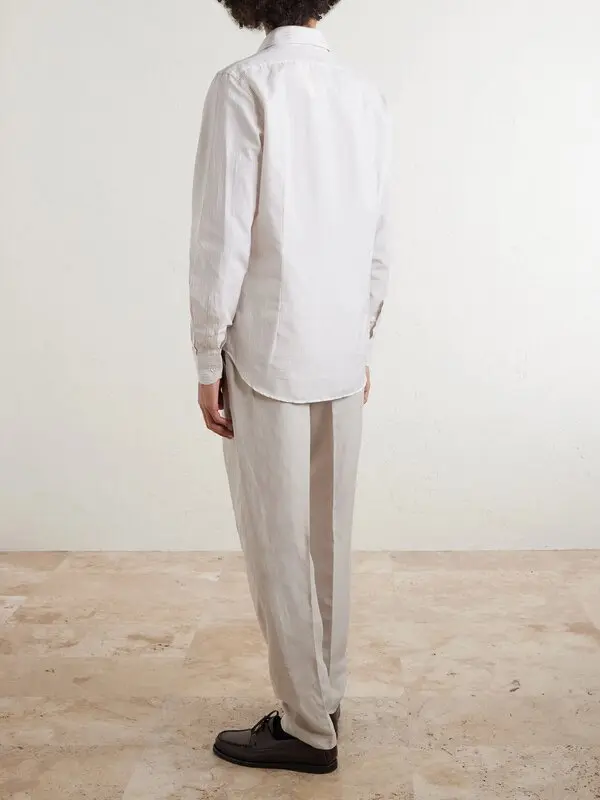 Eleventy Striped Cotton And Linen-blend Shirt - Neutrals