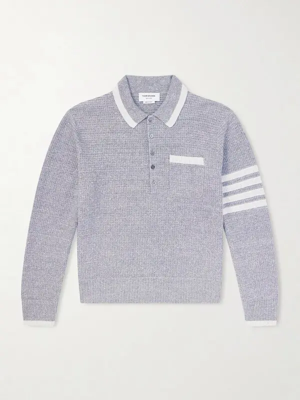 Thom Browne Striped Linen And Cotton-blend Polo Sweater