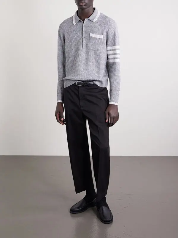 Thom Browne Striped Linen And Cotton-blend Polo Sweater