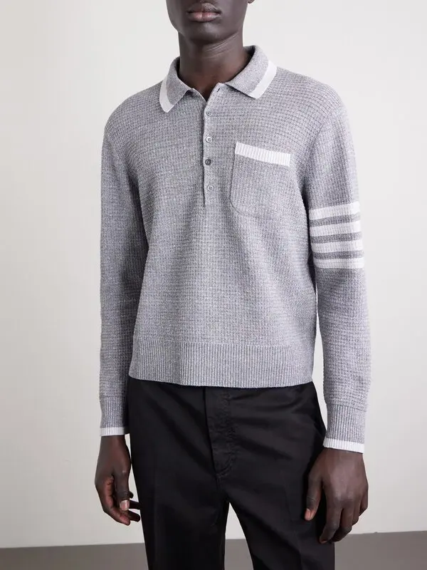 Thom Browne Striped Linen And Cotton-blend Polo Sweater