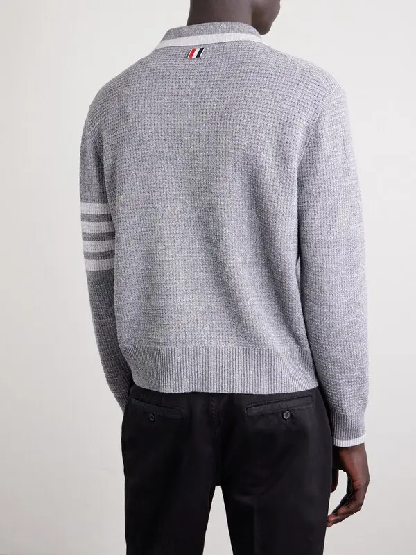 Thom Browne Striped Linen And Cotton-blend Polo Sweater