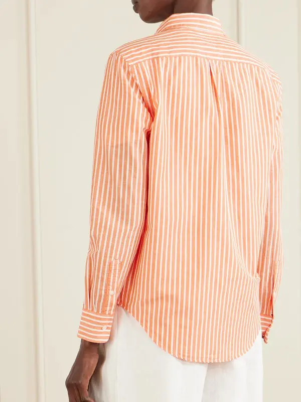 Polo Ralph Lauren Embroidered Striped Cotton And Linen-blend Shirt