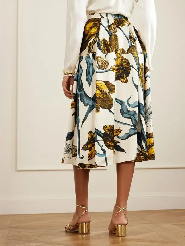 Erdem Floral-print Paneled Satin Midi Skirt - Neutrals