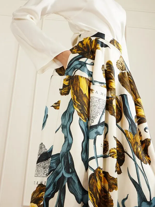 Erdem Floral-print Paneled Satin Midi Skirt - Neutrals
