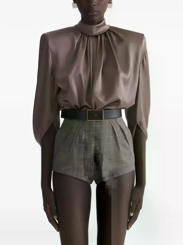 MUGLER Draped High-neck Top - Neutrals