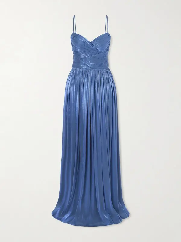 Costarellos Sereen Draped Pleated Metallic Gown