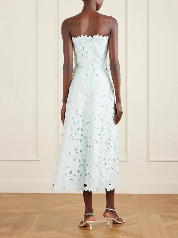 Costarellos Vella Strapless Guipure Lace Midi Dress