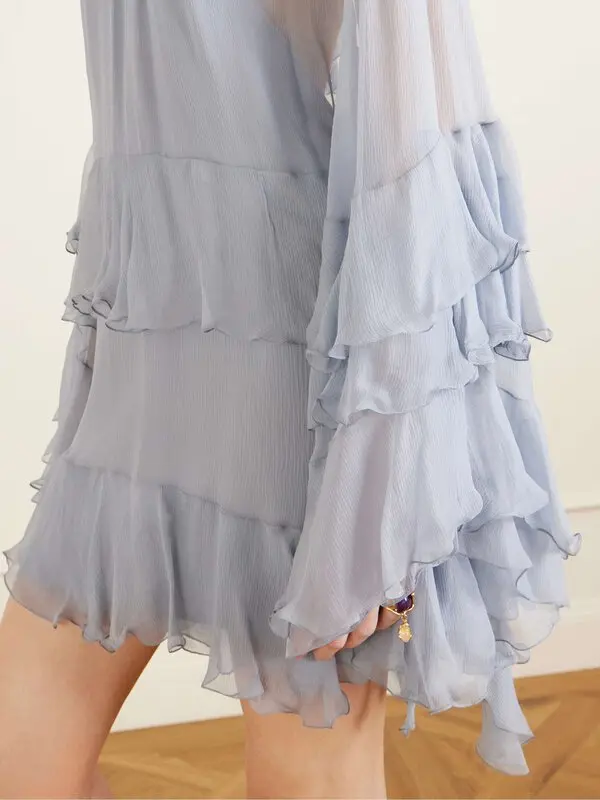 Chloé Ruffled Crepon Mini Dress - Light Blue