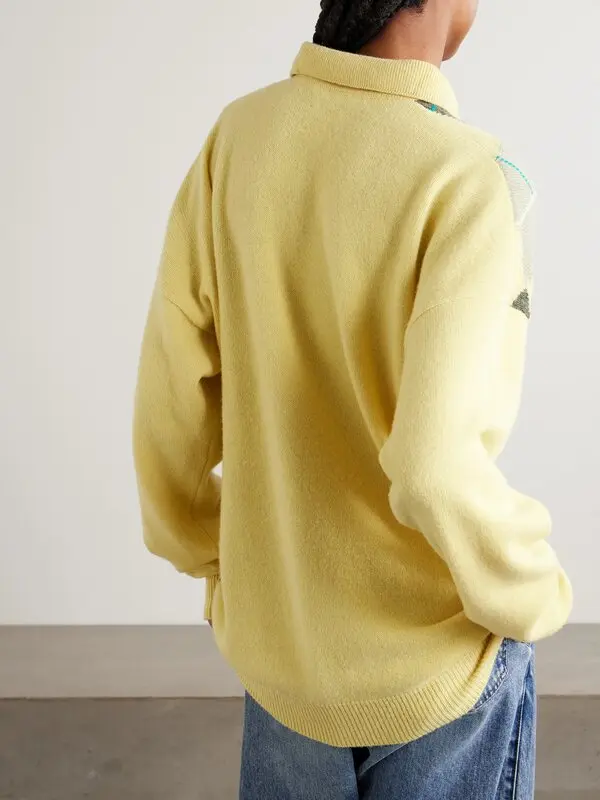 JW Anderson Argyle Wool Polo Sweater - Yellow