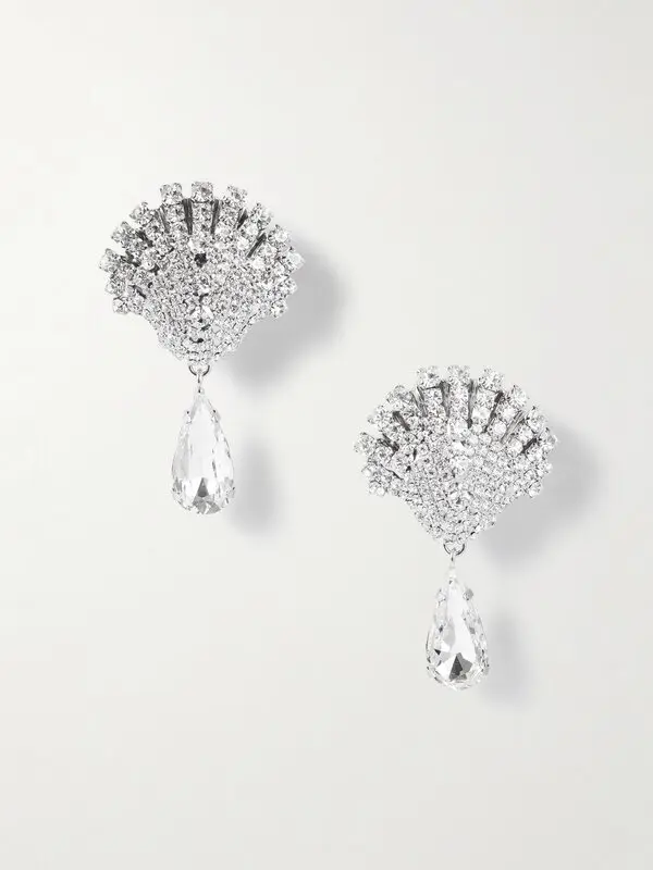 Alessandra Rich Crystal Clip Earrings - Silver