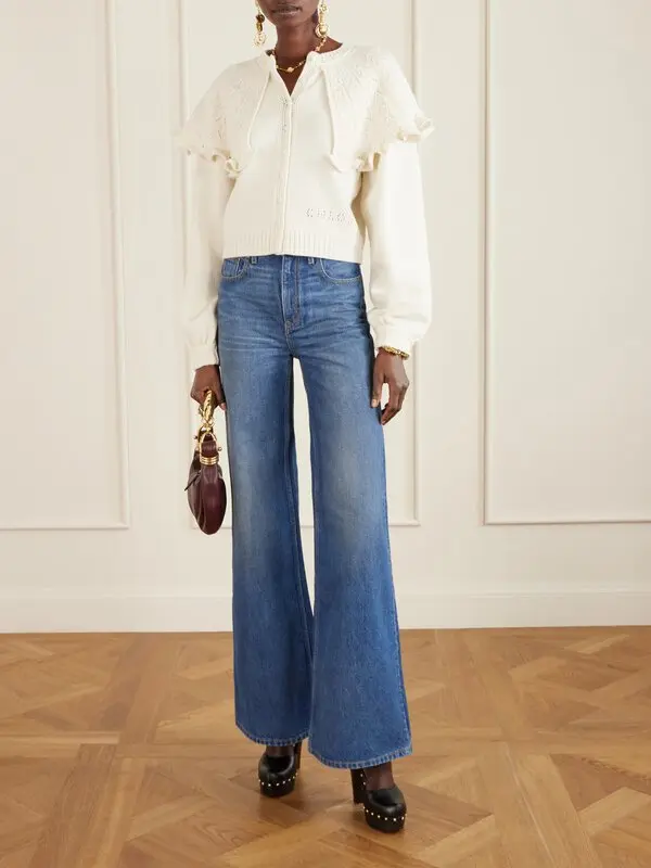 Chloé Cropped Ruffled Wool And Cashmere-blend Cardigan