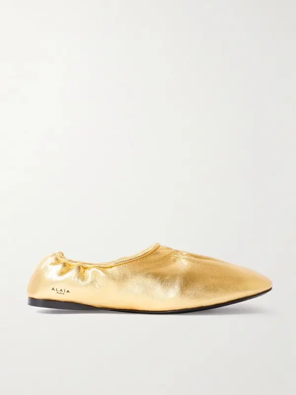 Alaïa Metallic Leather Ballet Flats - Gold