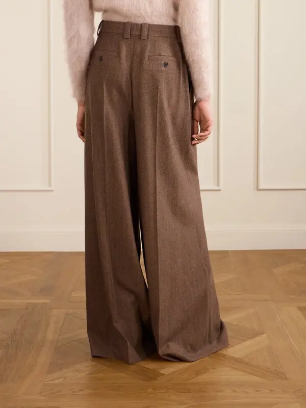 Loro Piana Pleated Pinstriped Wool And Cashmere-blend Wide-leg Pants