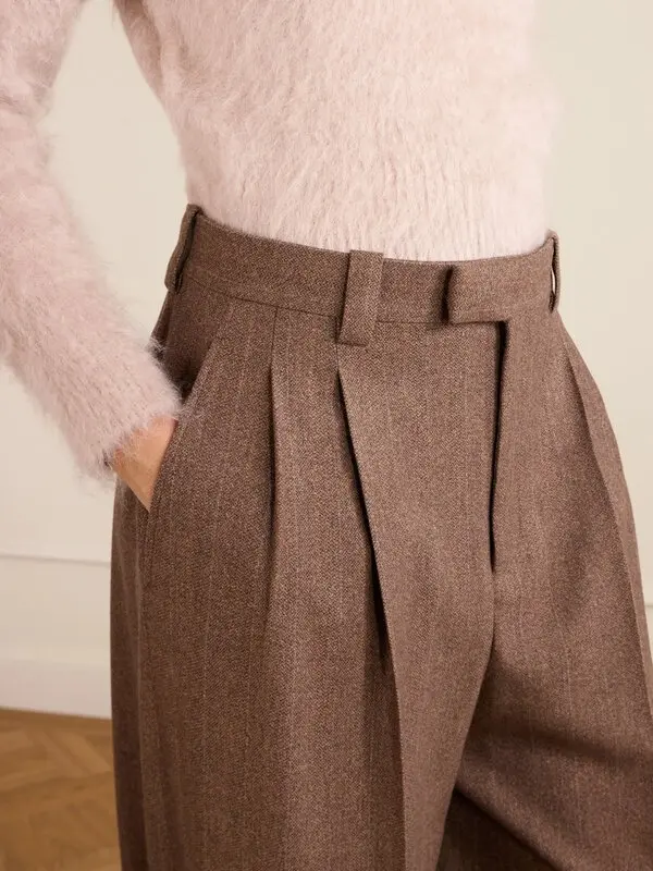 Loro Piana Pleated Pinstriped Wool And Cashmere-blend Wide-leg Pants