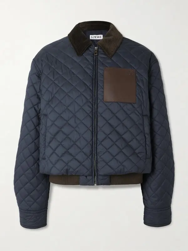 Loewe Corduroy- And Leather-trimmed Quilted Jacket - Navy