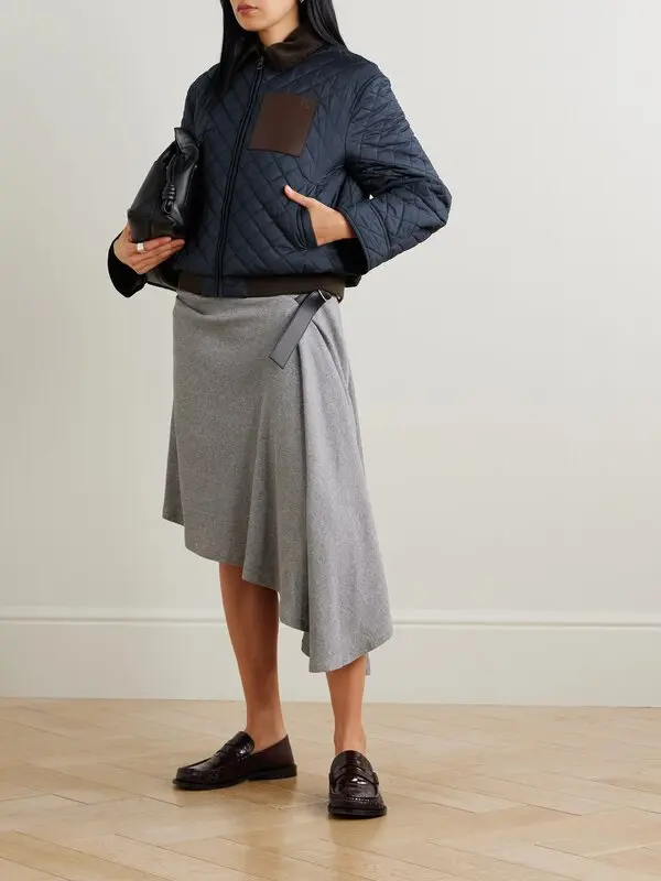 Loewe Corduroy- And Leather-trimmed Quilted Jacket - Navy