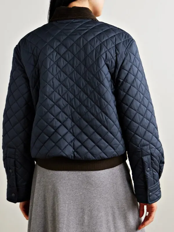 Loewe Corduroy- And Leather-trimmed Quilted Jacket - Navy