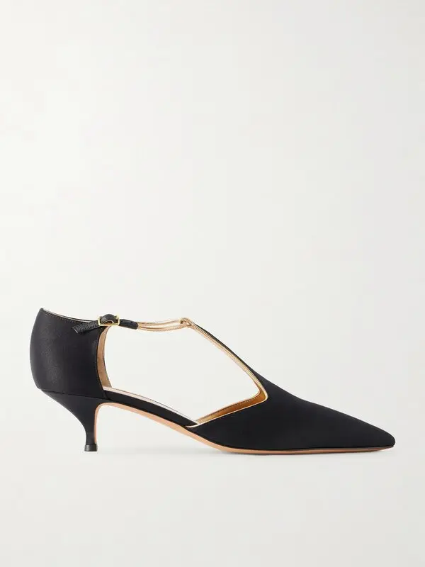 EMME PARSONS Leandra Leather-trimmed Satin Pumps - Black