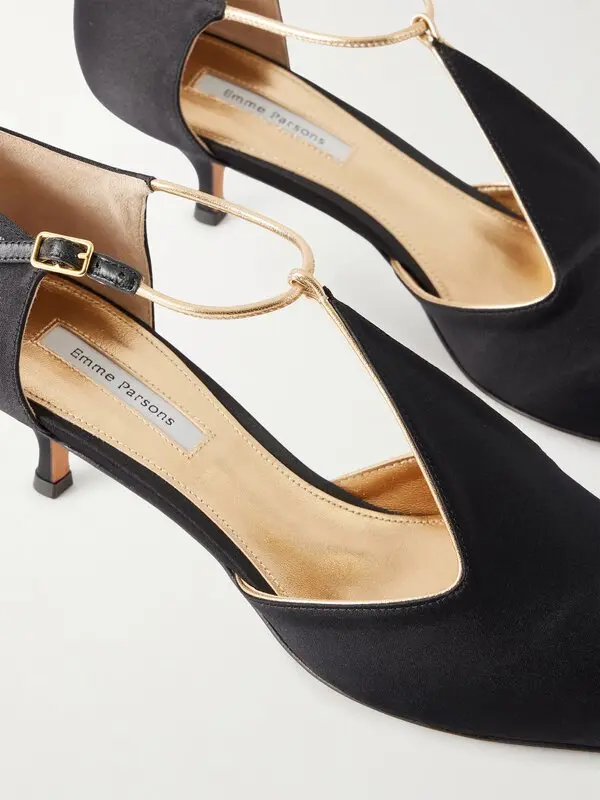 EMME PARSONS Leandra Leather-trimmed Satin Pumps - Black