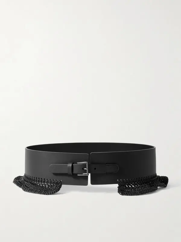 Anderson's Crochet-trimmed Leather Waist Belt - Black