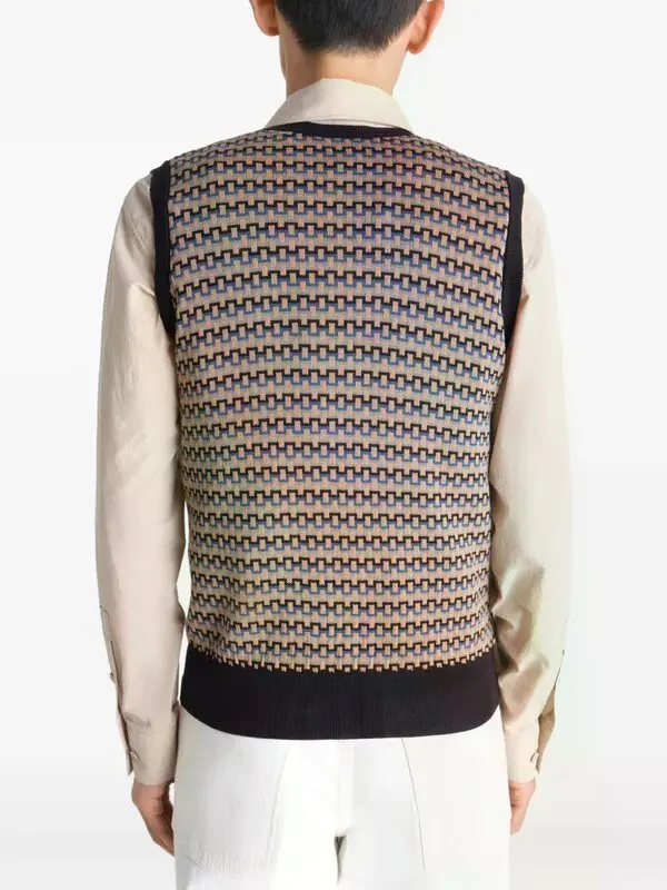 LEMAIRE Patterned V-neck Vest - Neutrals