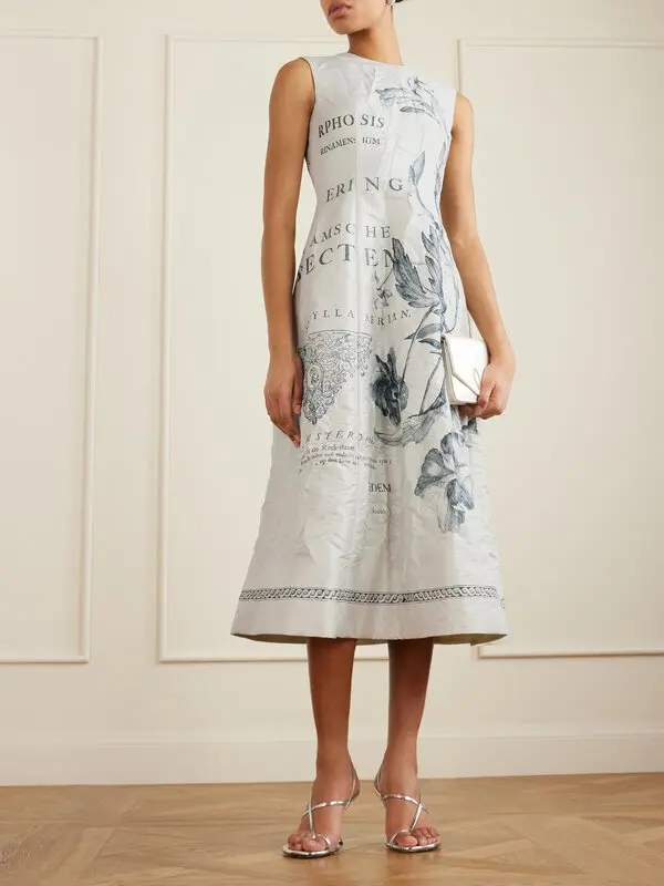 Erdem Floral-print Crinkled-satin Midi Dress - Gray