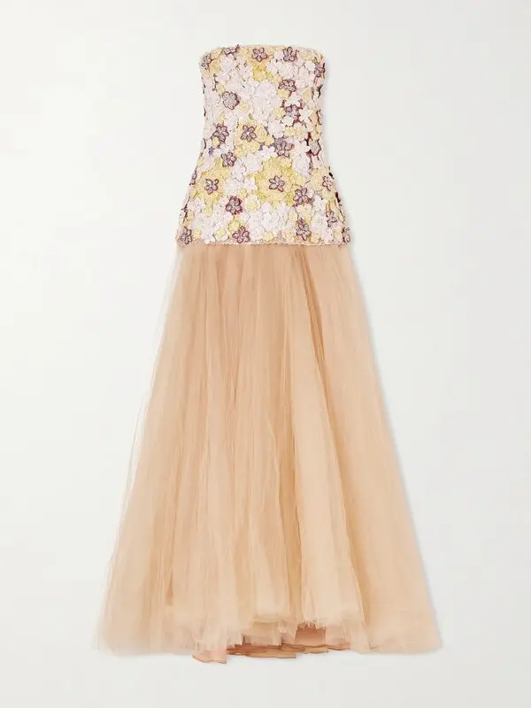 Costarellos Crystal-embellished Embroidered Tulle Gown - Pink