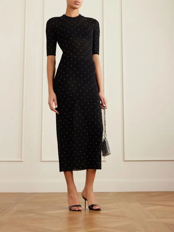 Rabanne Studded Wool-blend Midi Dress - Black