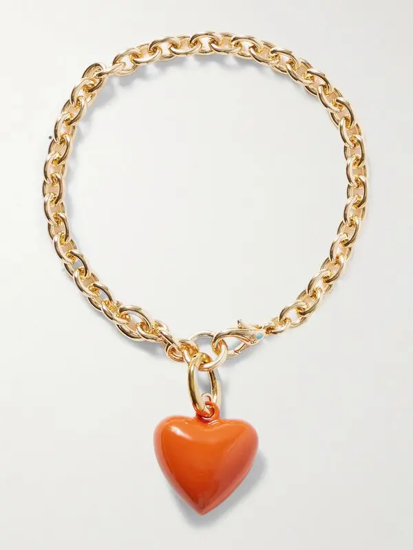 ROXANNE ASSOULIN The Mini Puffy Heart Gold-tone And Enamel Bracelet - Orange
