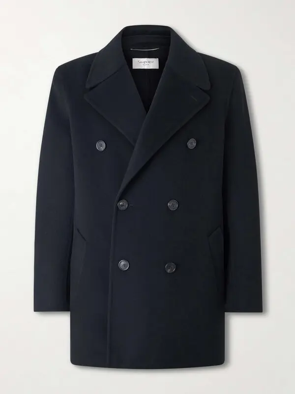 Saint Laurent Double-breasted Wool Pea Coat - Navy
