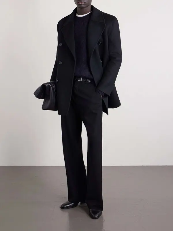 Saint Laurent Double-breasted Wool Pea Coat - Navy
